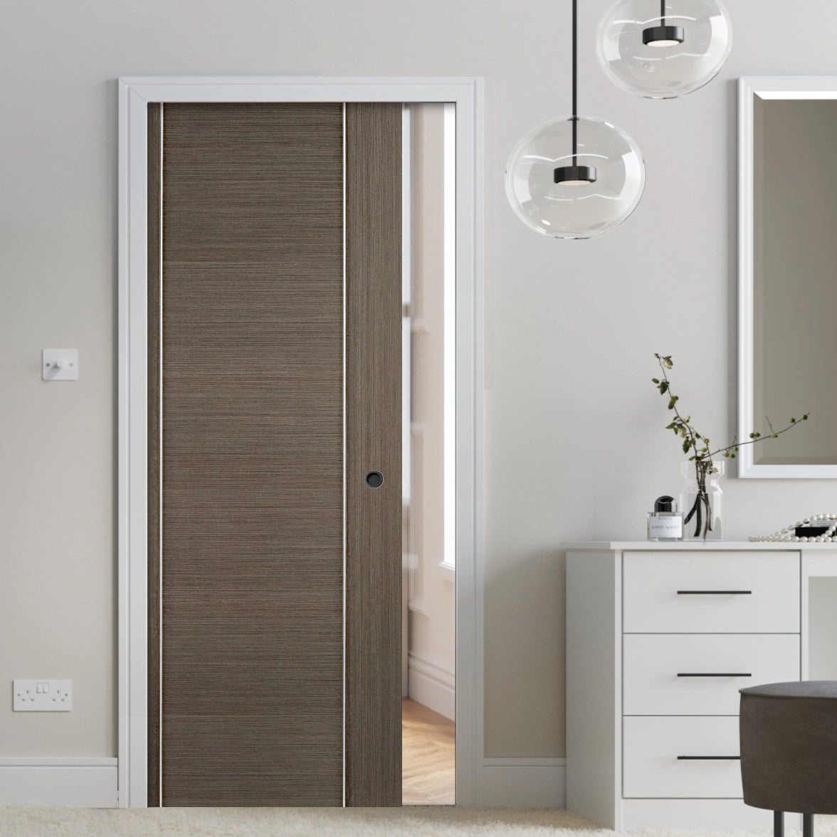 Contemporary Alcaraz Grey Pocket Door Set – Emerald Doors