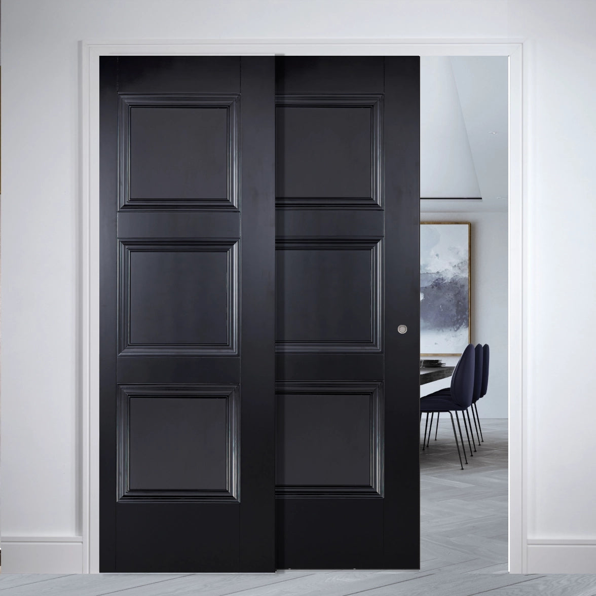 Telescopic Black Amsterdam Pocket Door System – Emerald Doors