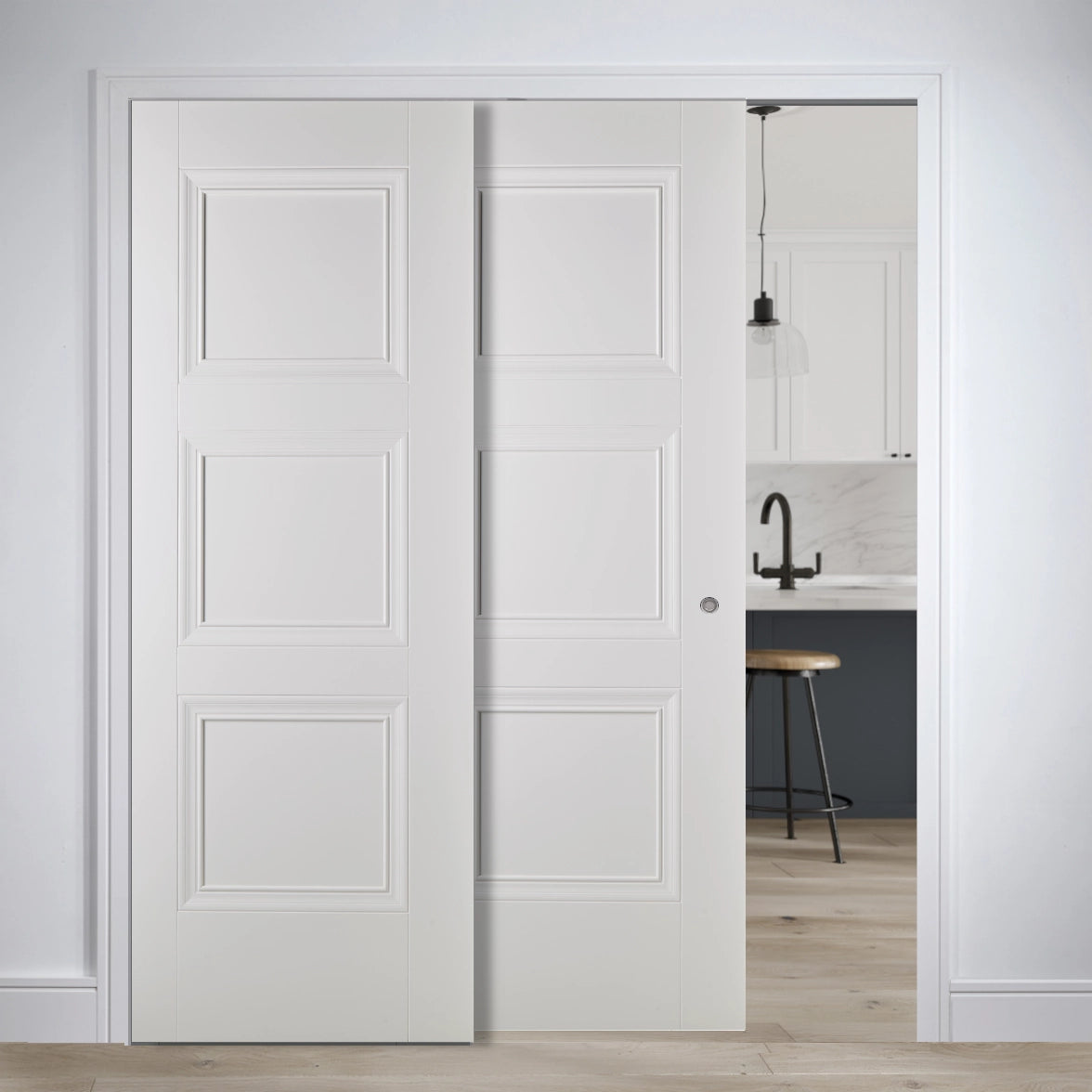Amsterdam 3 Panel White Telescopic Pocket Door System – Emerald Doors