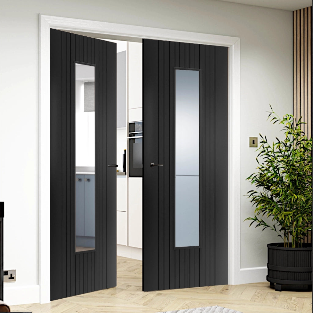 Aria Black Clear Glazed Internal Fluted Door Pair – Emerald Doors
