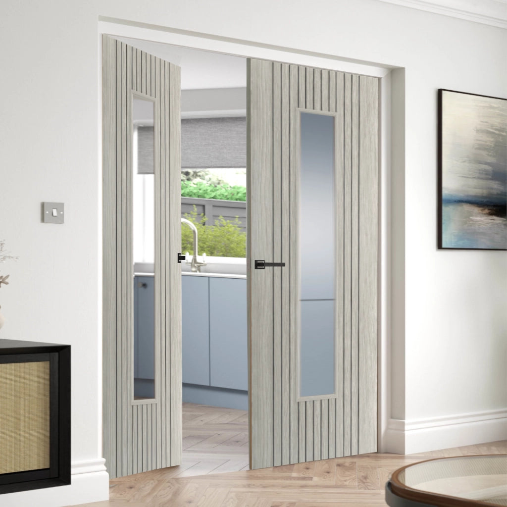 Aria Grey Clear Glazed Internal Fluted Door Pair – Emerald Doors