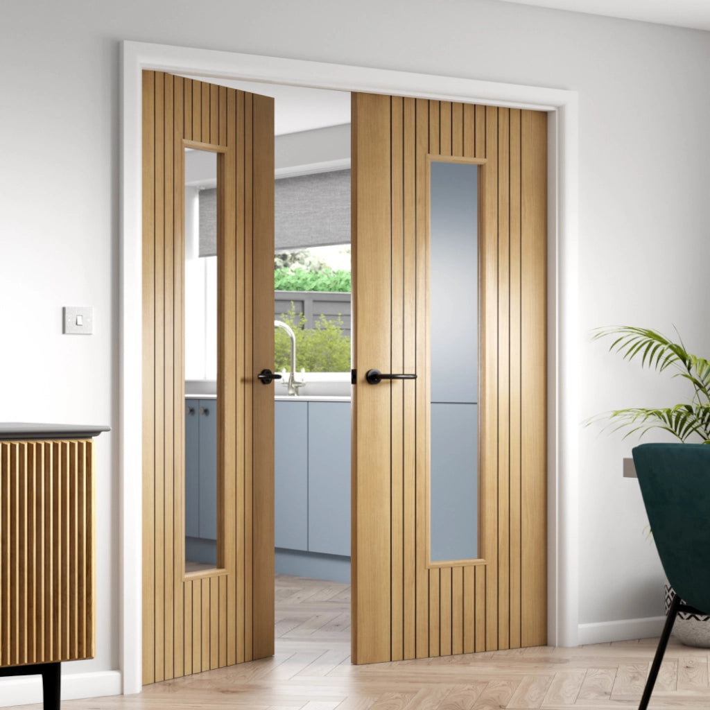 Aria Oak Clear Glazed Internal Fluted Door Pair – Emerald Doors