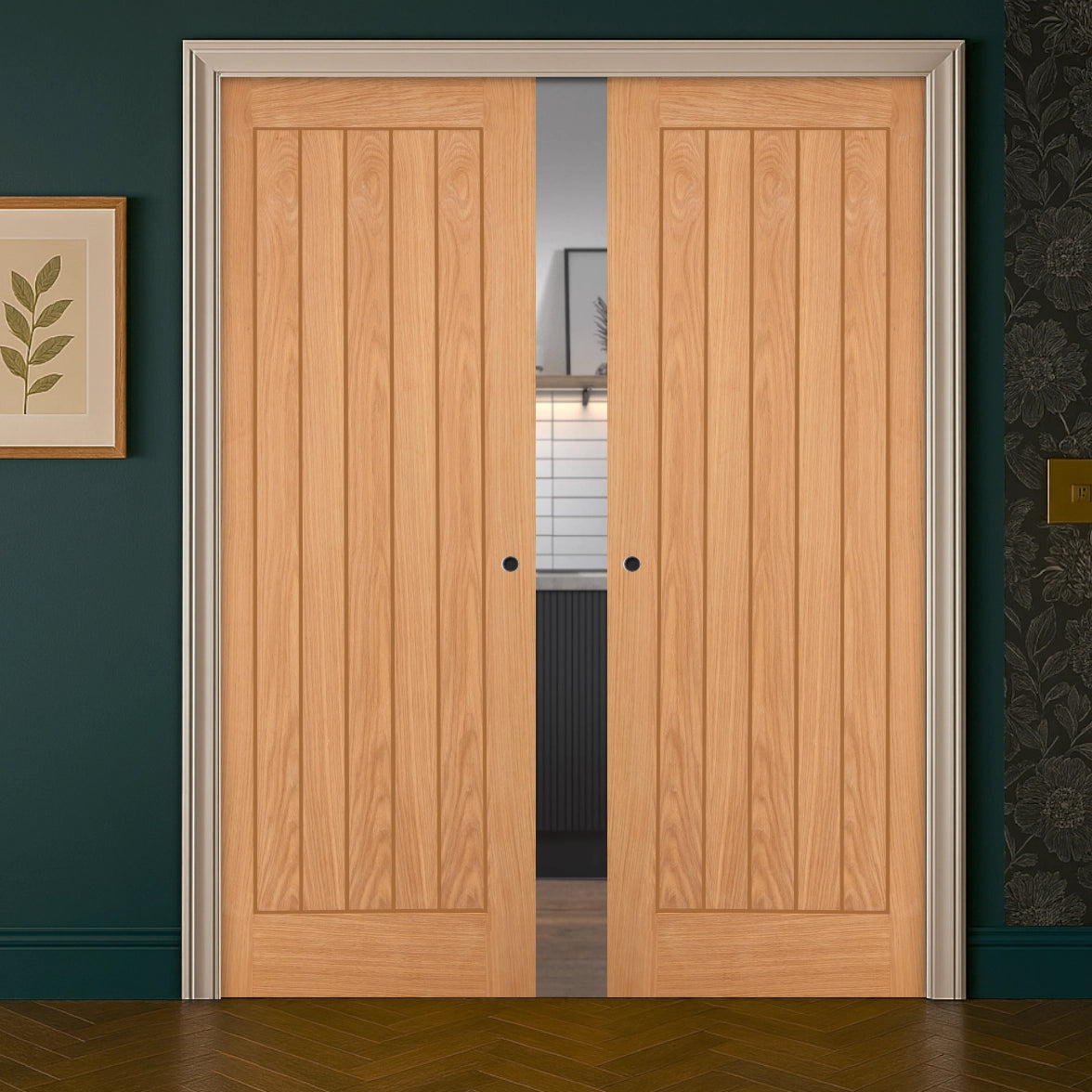 Belize Oak Double Pocket Door Set – Emerald Doors