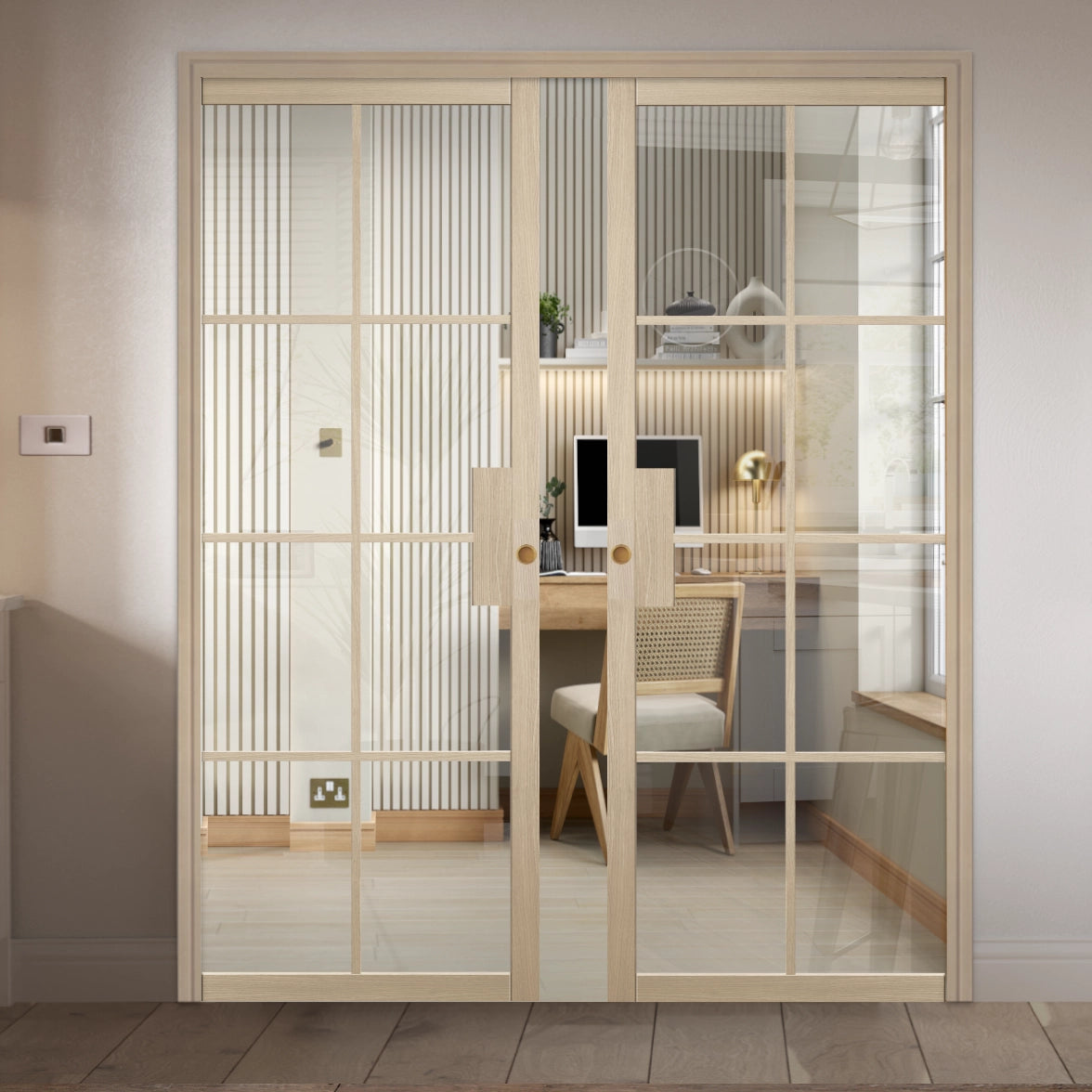 Blonde Oak Malvern 8L Clear Glazed Double Pocket Door System – Emerald ...