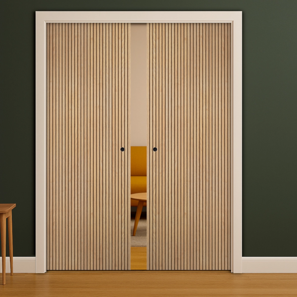 Brisbane Oak Double Pocket Door Set – Emerald Doors
