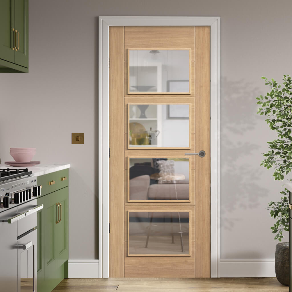 Carini Oak 4L Clear Glazed Door Fully Finished – Emerald Doors