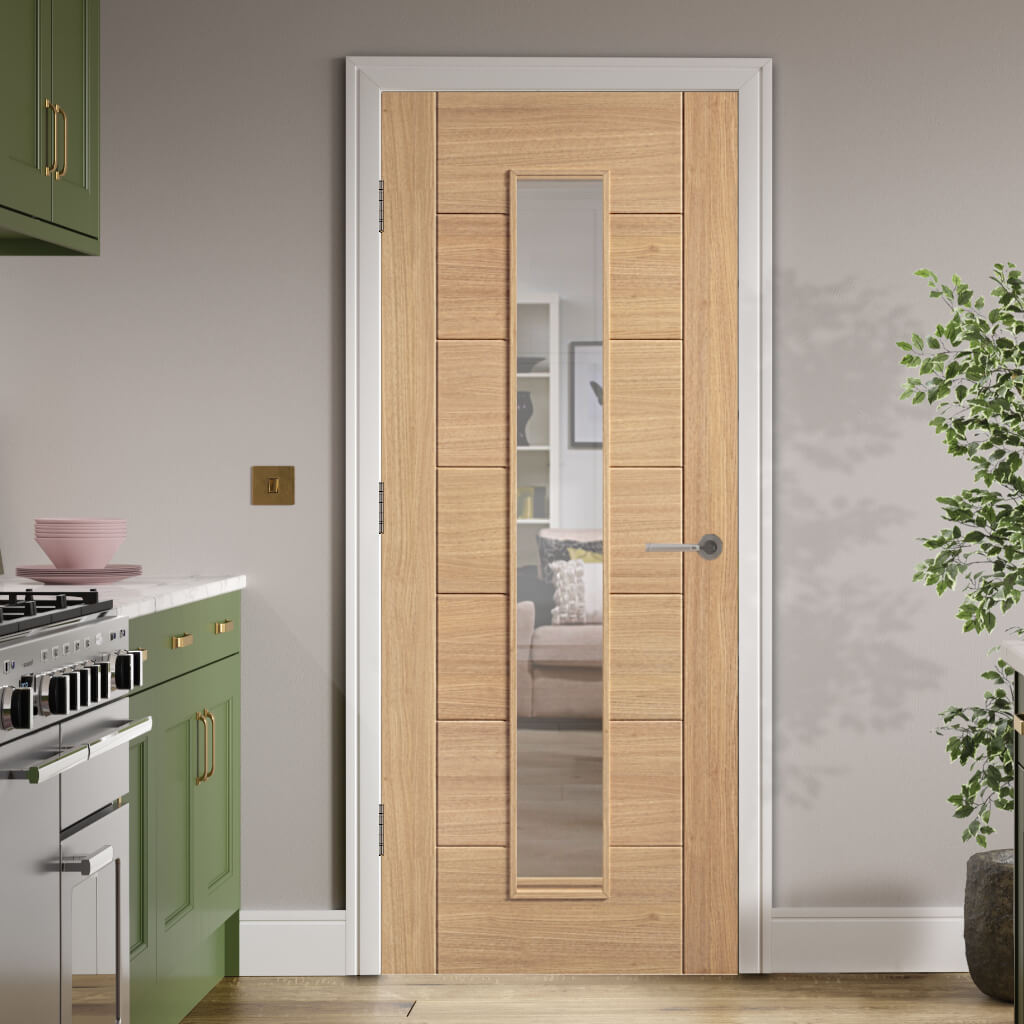 Carini Oak Long Light Clear Glazed Door Fully Finished – Emerald Doors