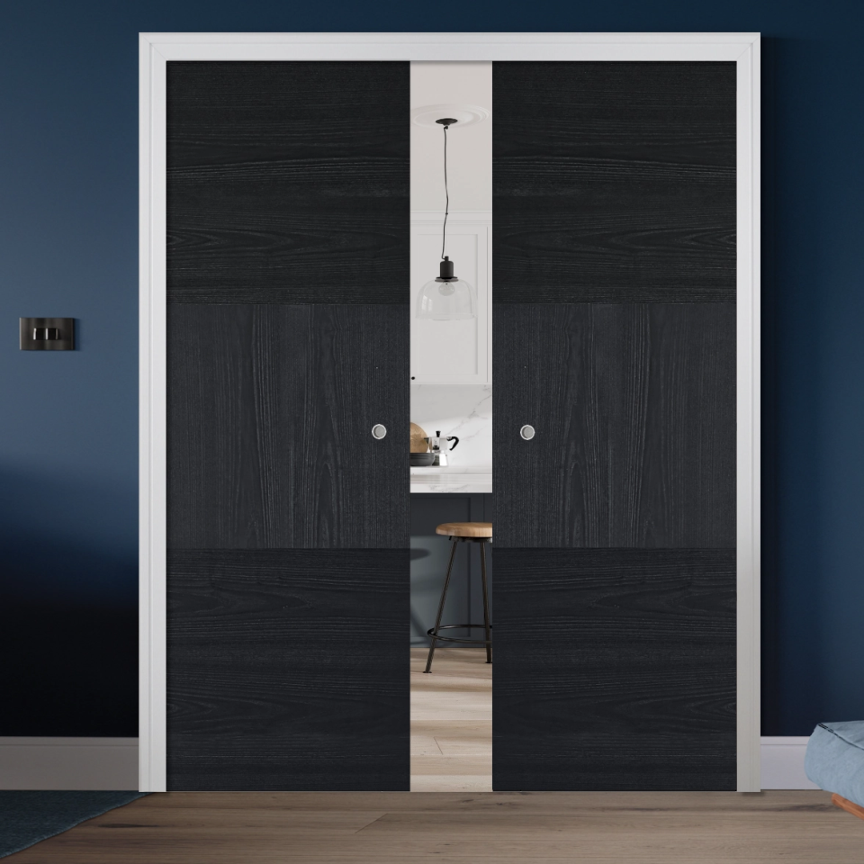 Charcoal Black Tres Double Pocket Door Set – Emerald Doors