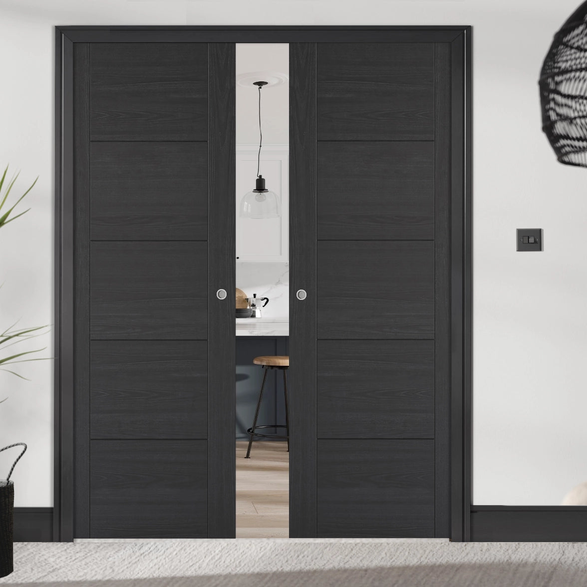 Charcoal Black Vancouver 5P Double Pocket Door Set – Emerald Doors