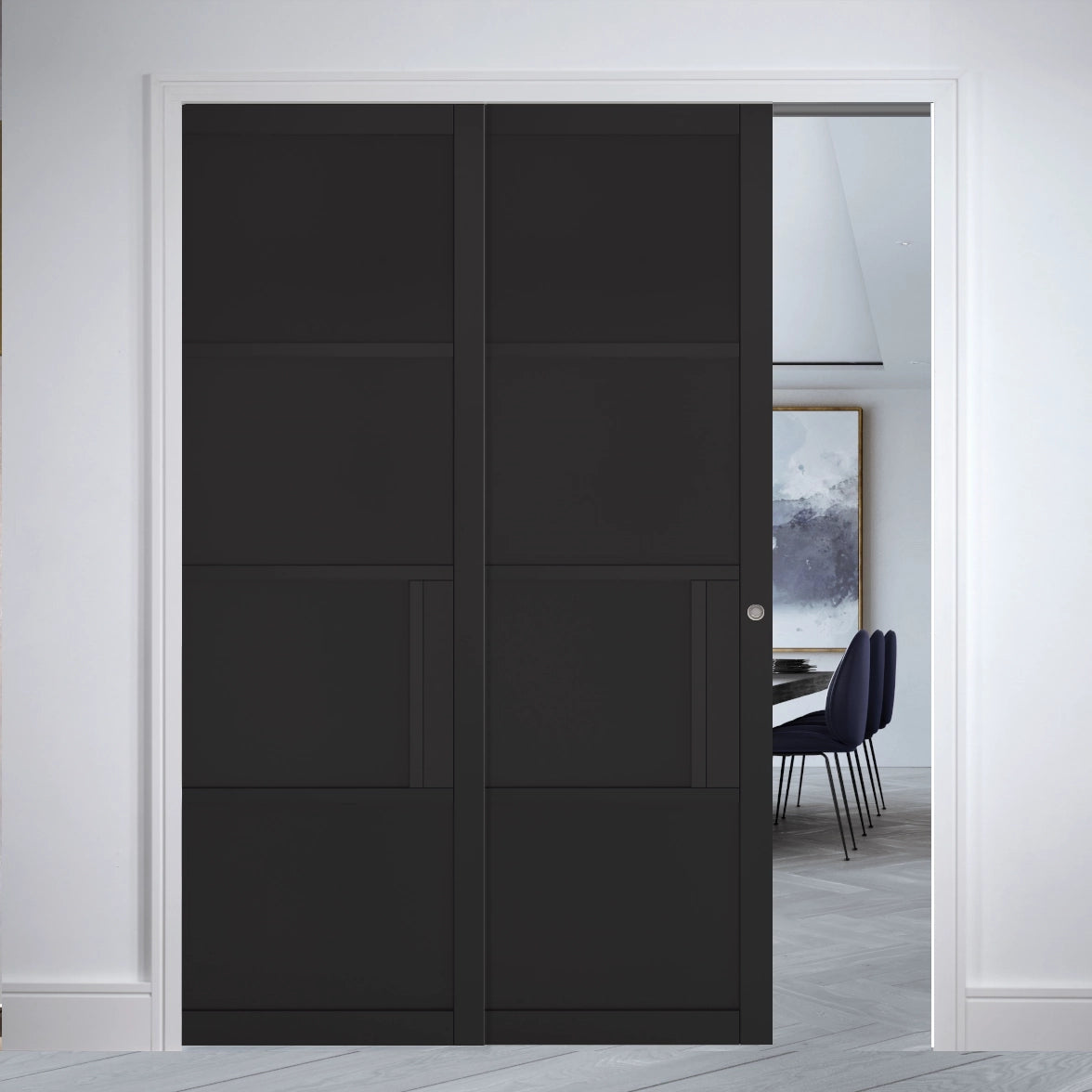 Black Chelsea 4 Panel Telescopic Pocket Door System – Emerald Doors