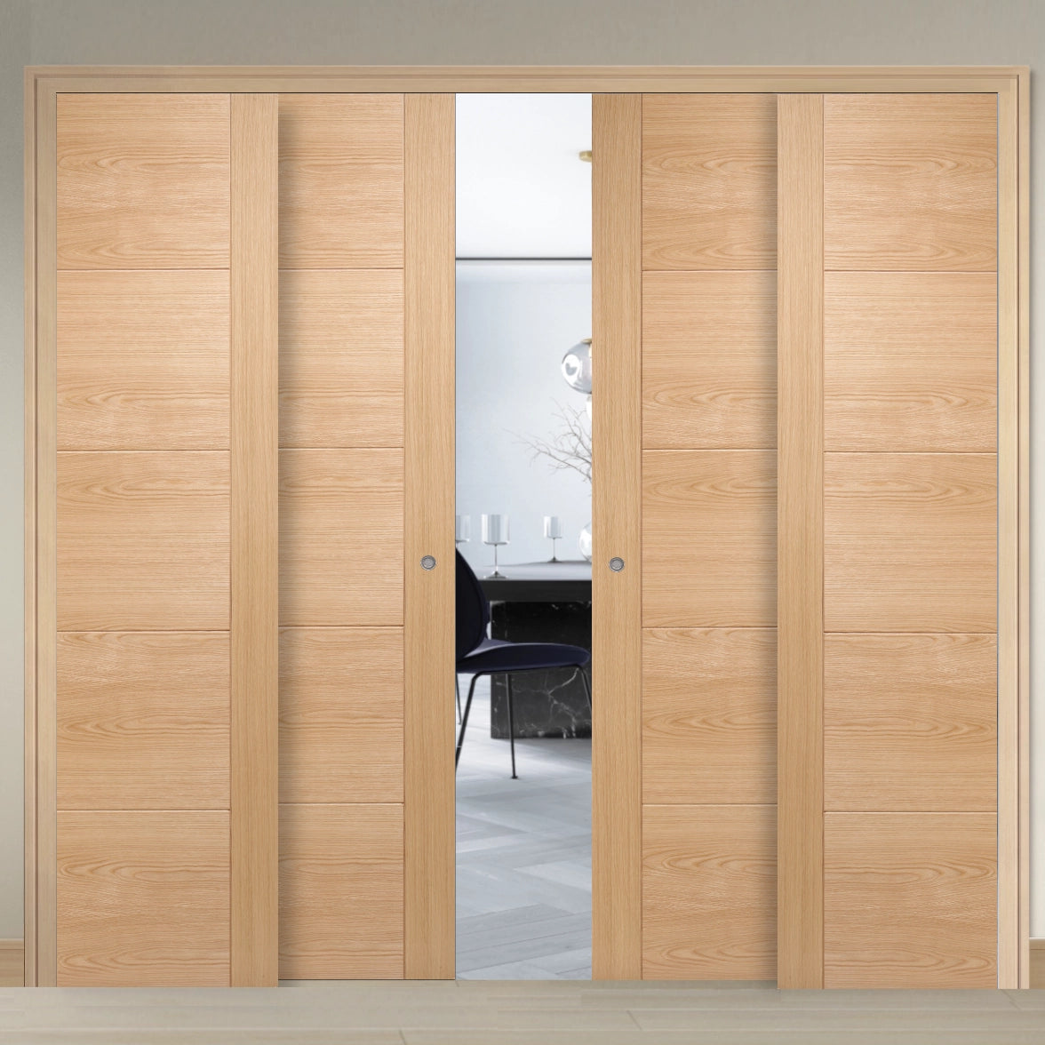 Contemporary Oak 6006 Telescopic 4 Door Pocket Door System – Emerald Doors