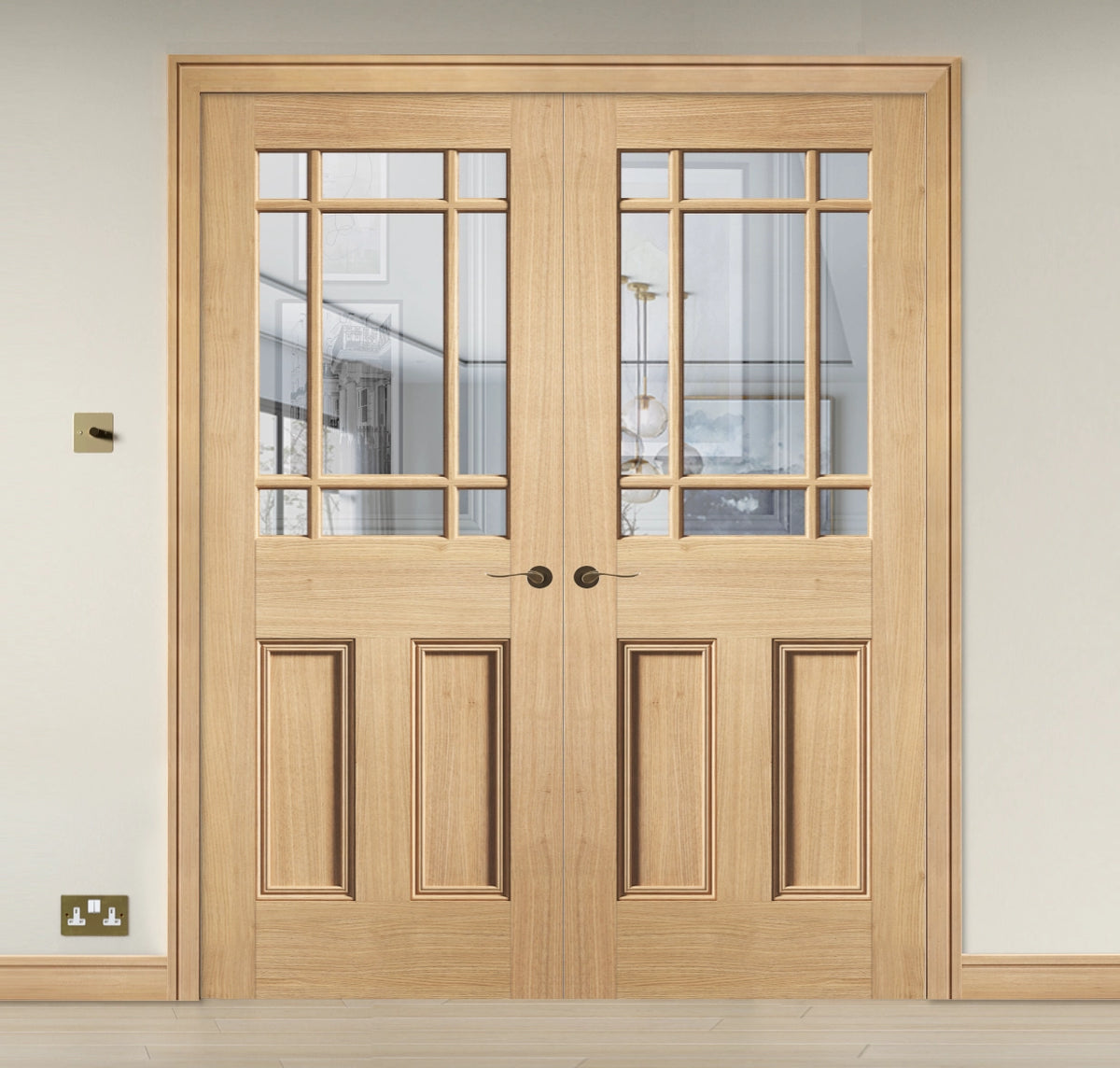 Nostalgia Oak Downham Clear Glazed Internal Door Pair – Emerald Doors