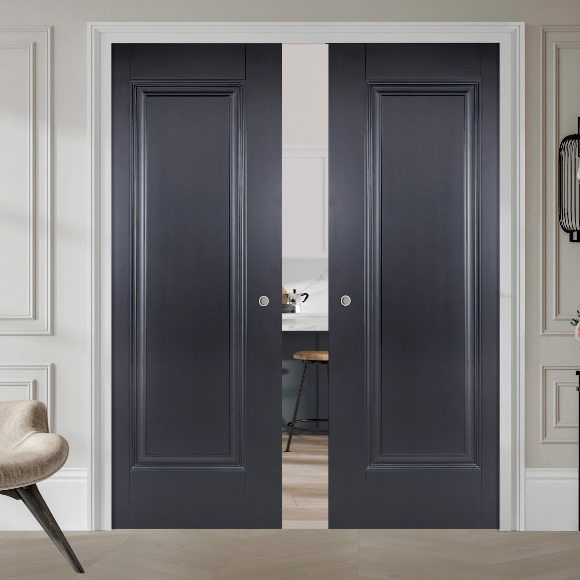 Eindhoven Black 1 Panel Double Pocket Door Set – Emerald Doors