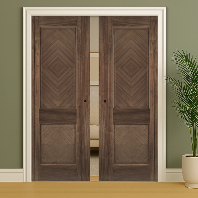 Kensington Walnut Double Pocket Door Set – Emerald Doors