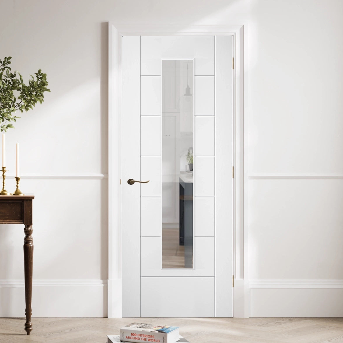 Linear White 7 Panel Laminate Glazed Door – Emerald Doors