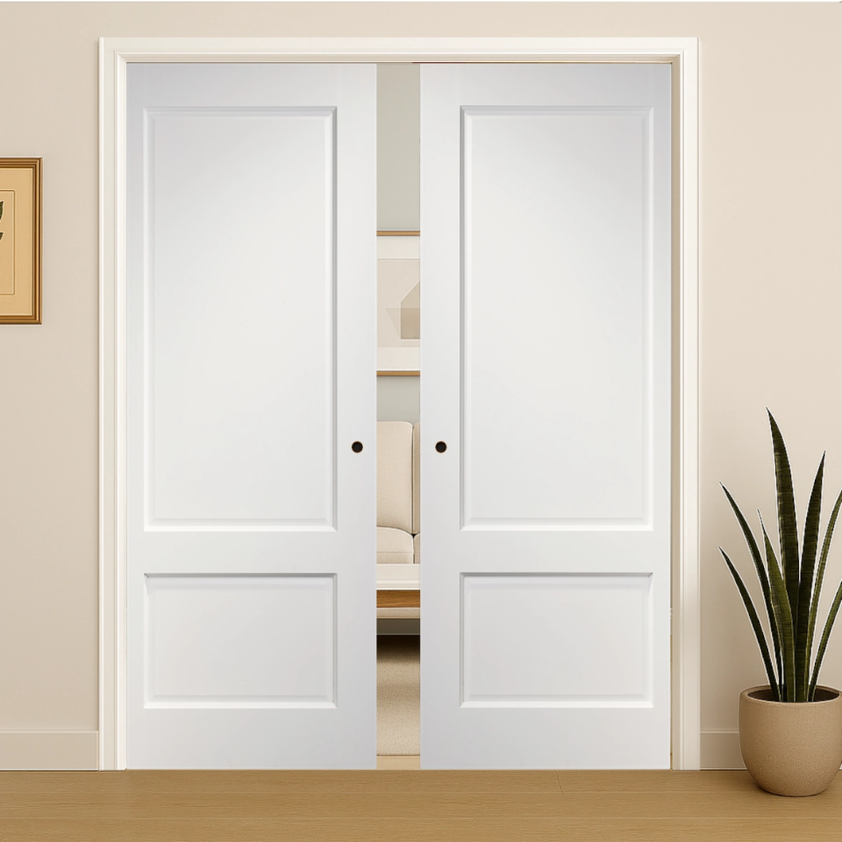 Madison White Double Pocket Door Set – Emerald Doors