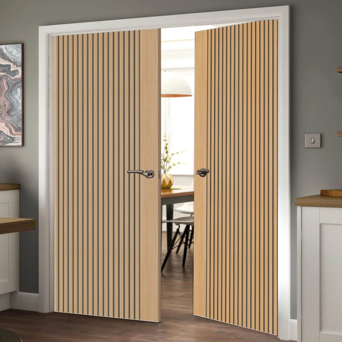 Malmo Oak Slatted Internal Door Pair – Emerald Doors
