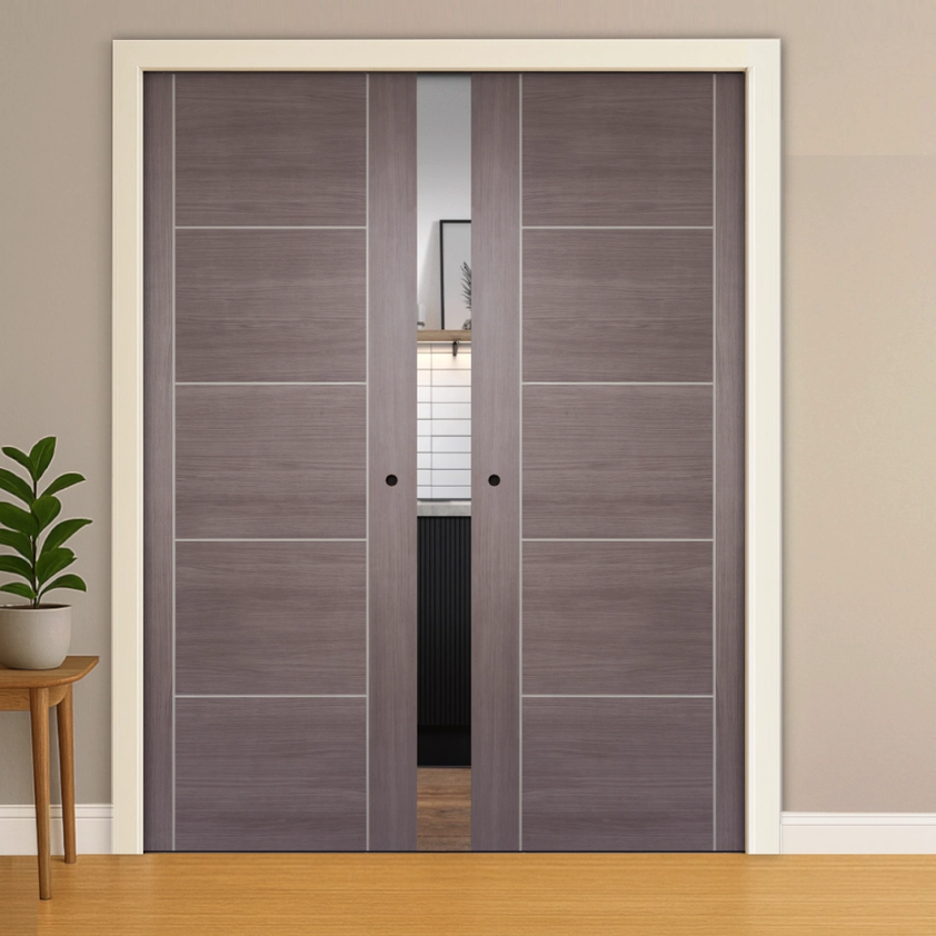 Vancouver Medium Grey Laminate Double Pocket Door Set – Emerald Doors