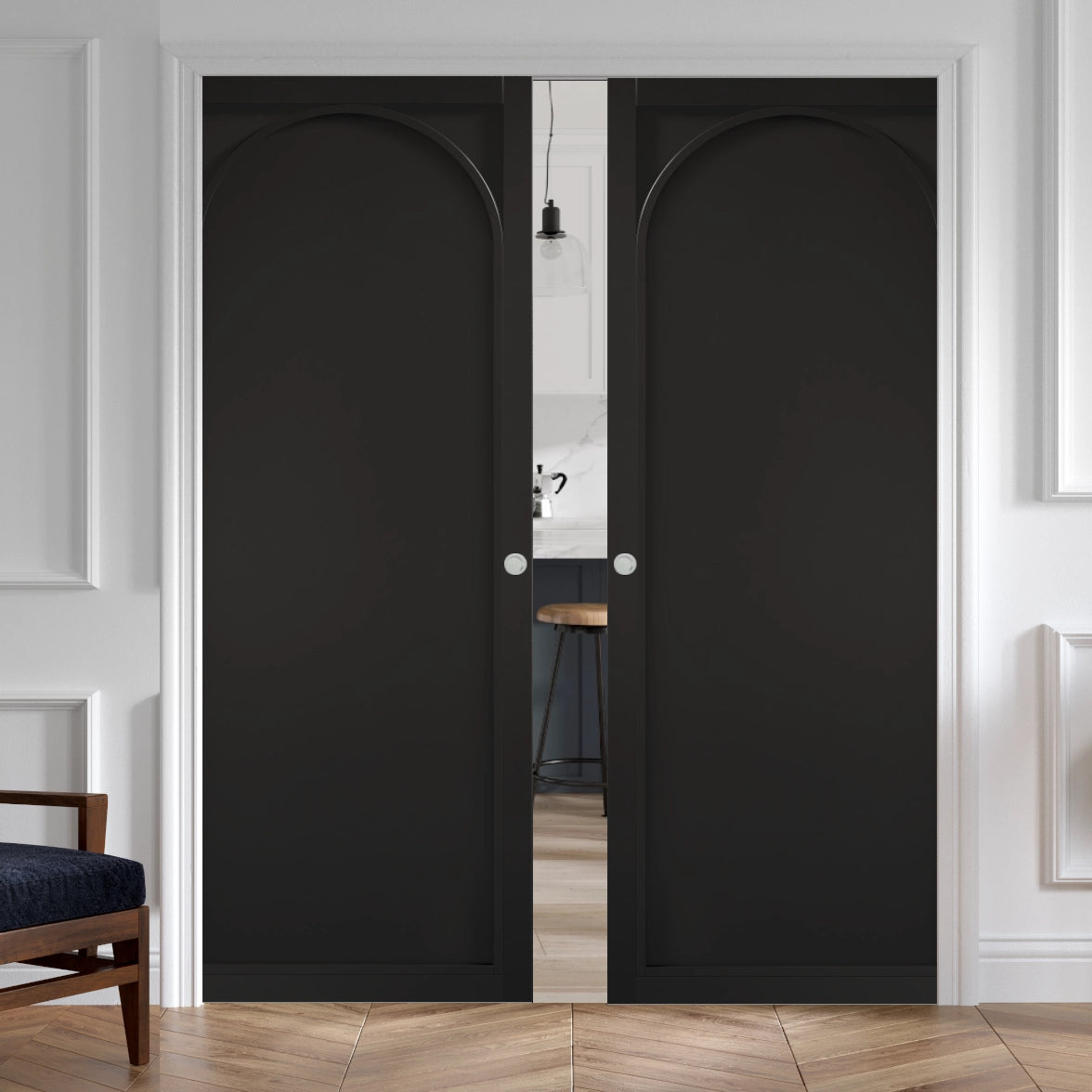 Melrose Black Arched Double Pocket Door System – Emerald Doors