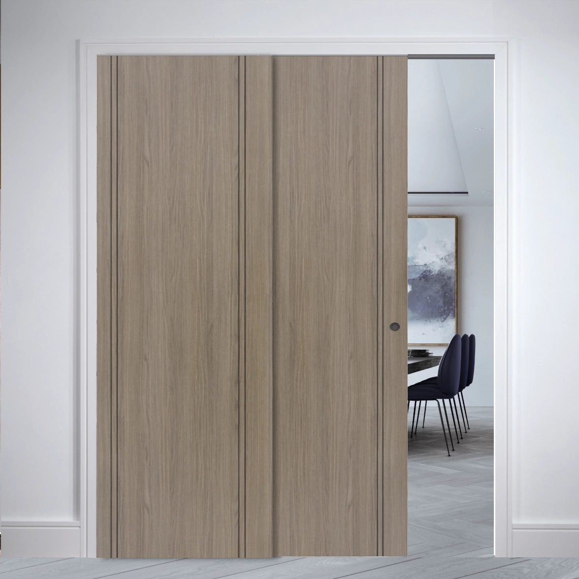 Monaco Light Grey Laminate Telescopic Pocket Door System – Emerald Doors
