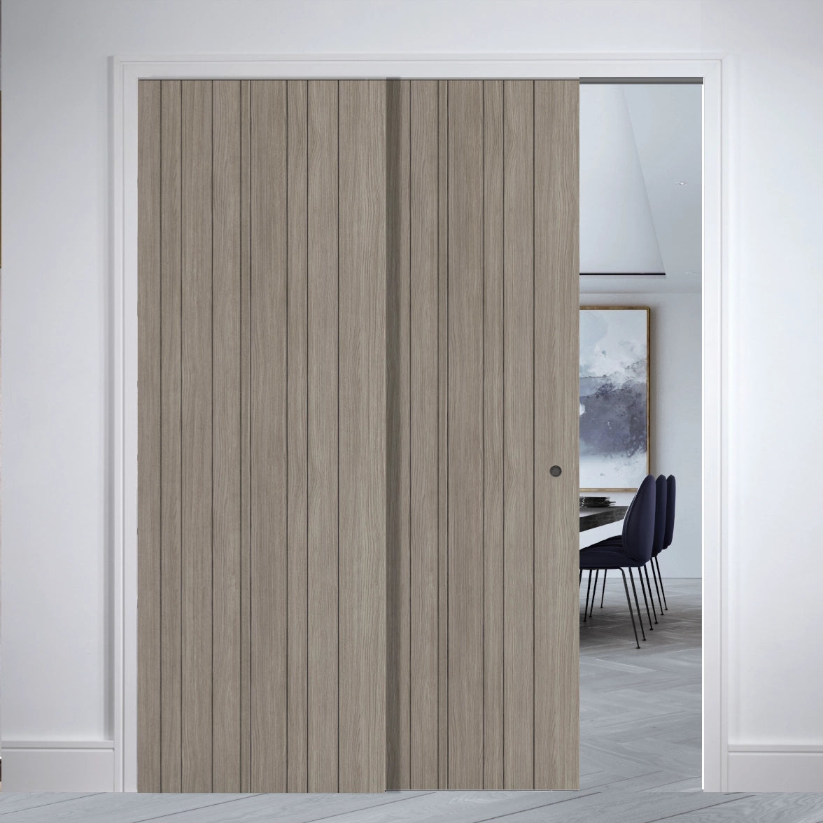 Montreal Laminate Light Grey Telescopic Pocket Door System – Emerald Doors
