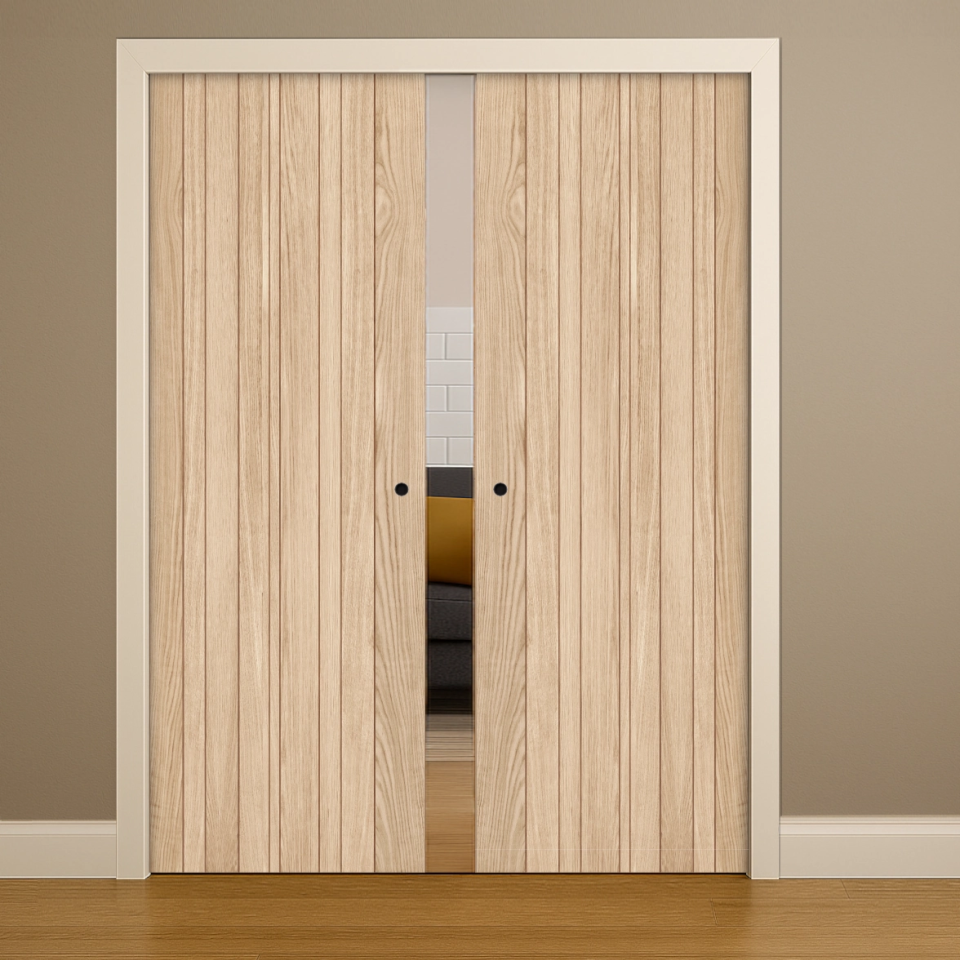 Montreal Oak Double Pocket Door Set – Emerald Doors