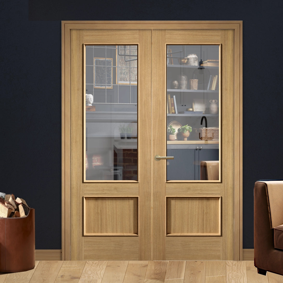 Oak Murcia Clear Glazed Door Pair Fully Finished – Emerald Doors