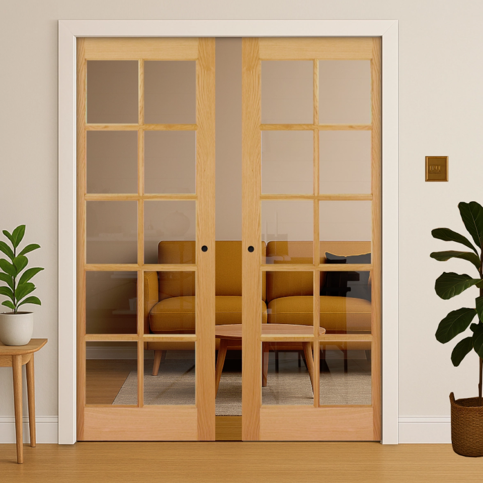 Oak SA 10L Clear Glazed Double Pocket Door Set – Emerald Doors