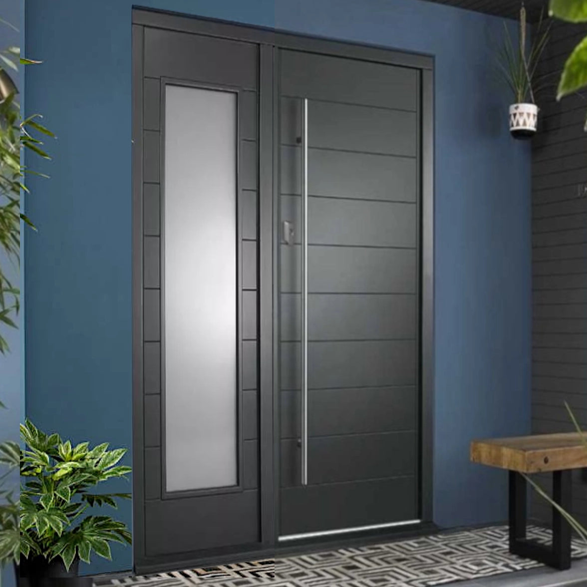 Oslo Grey External Door Set with Single Sidelight and Pull Bar Handle ...