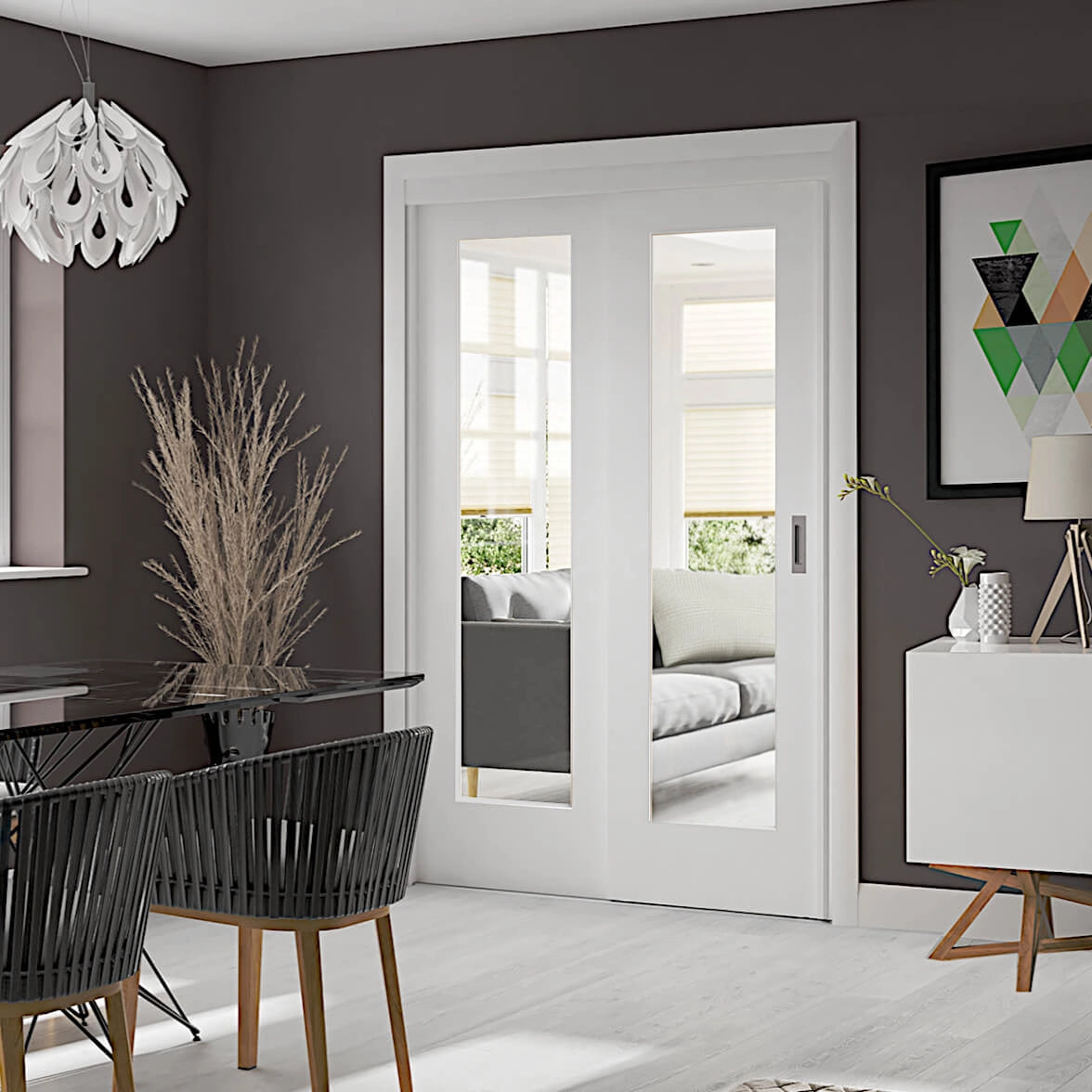 Pattern 10 White Primed Clear Glazed 2 Door Sliding Door System ...