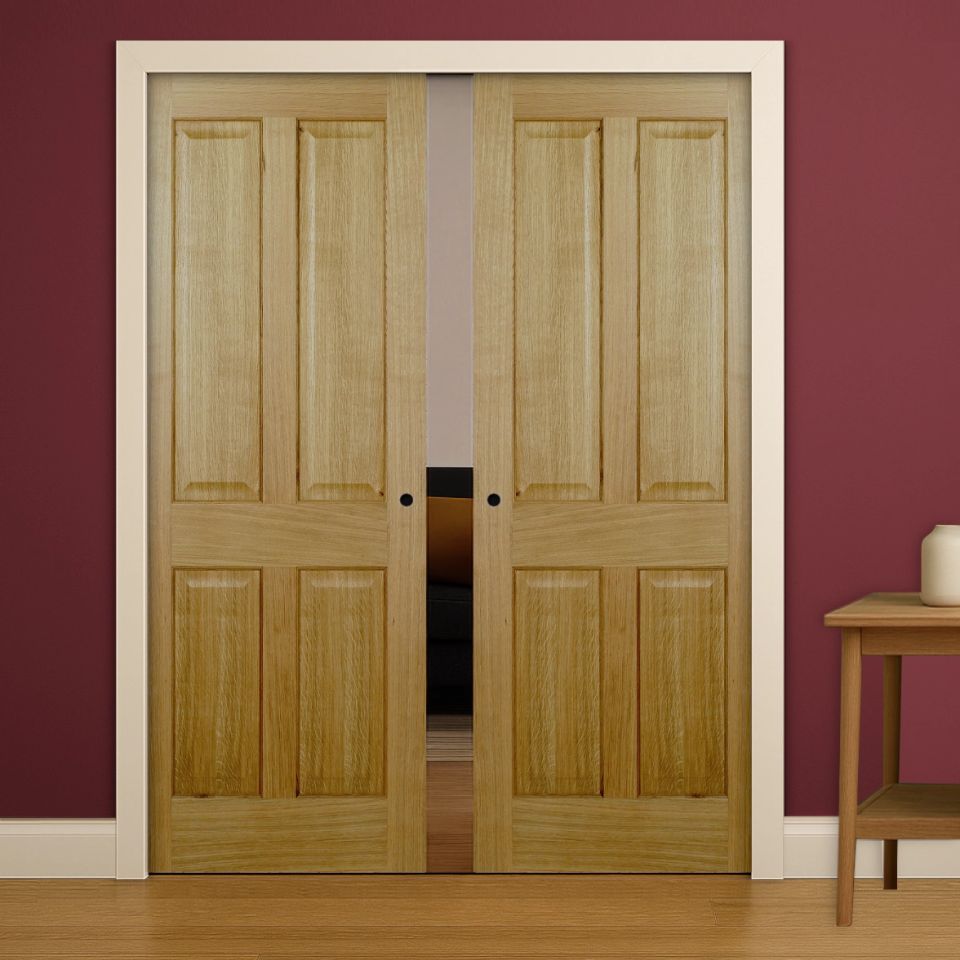 Elegance Oak Regency Double Pocket Door Set – Emerald Doors