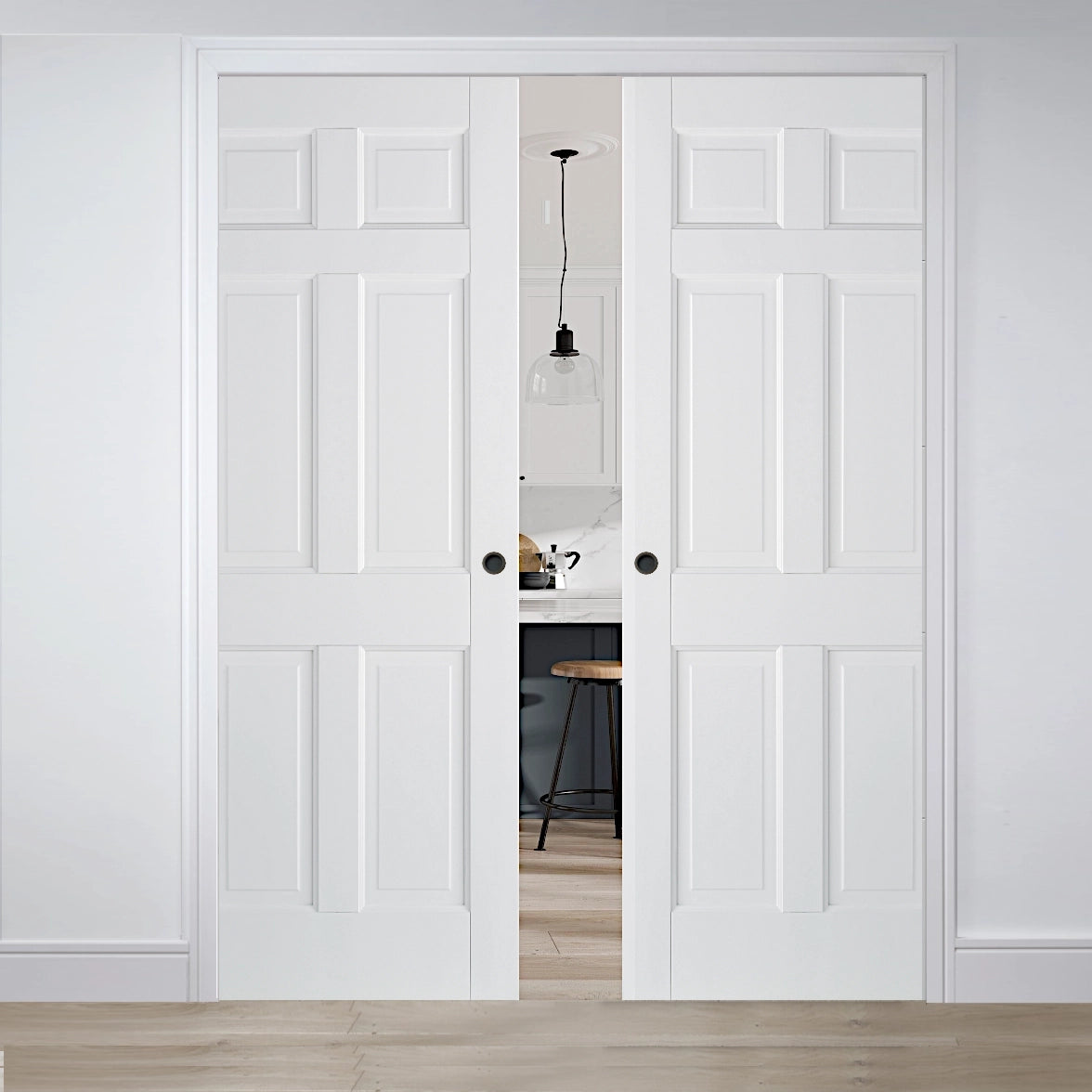 Solid White Regency 6 Panel Double Pocket Door Set – Emerald Doors