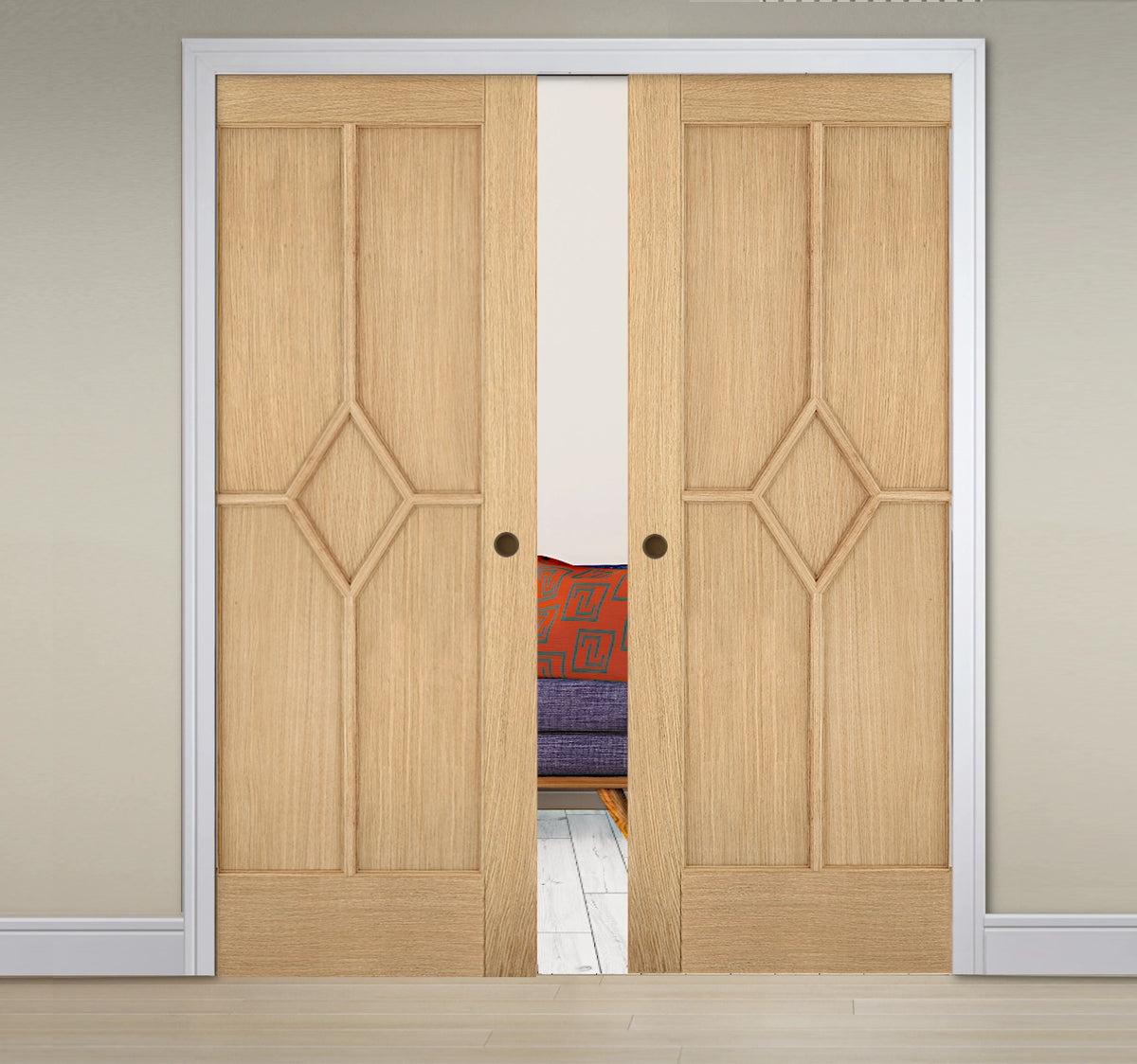 Oak Reims 5 Panel Double Pocket Door System – Emerald Doors