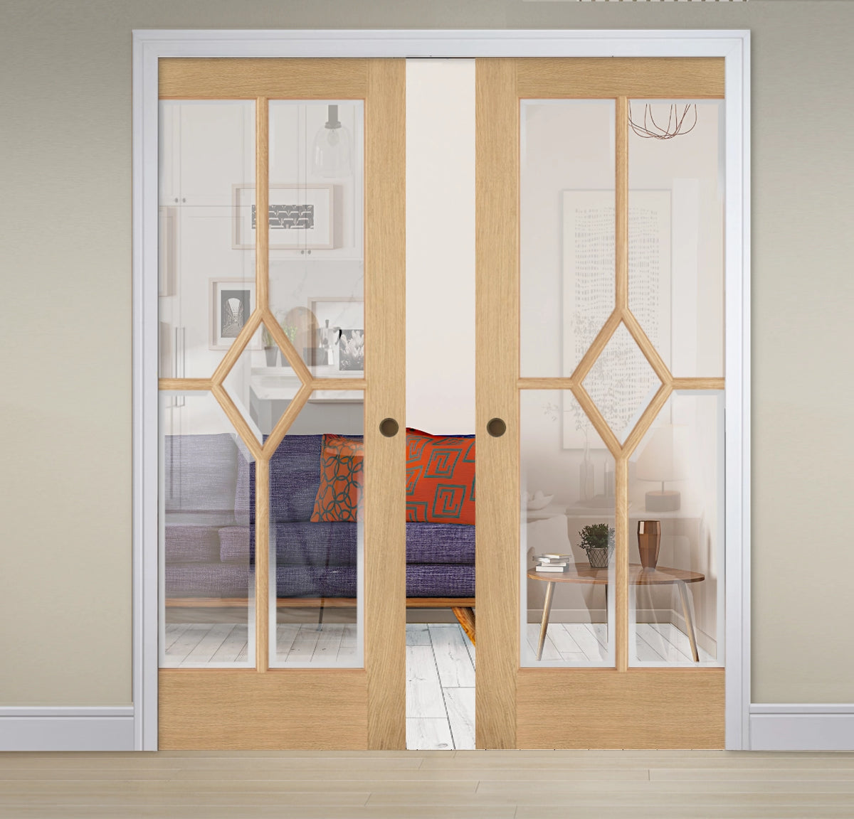 Oak Reims 5L Clear Glazed Double Pocket Door System – Emerald Doors