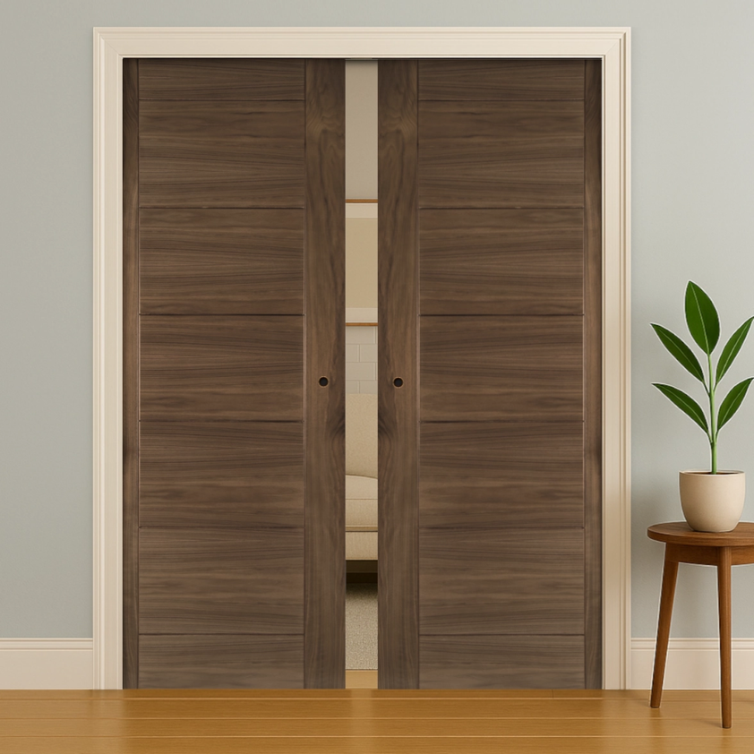 Seville Walnut Double Pocket Door Set – Emerald Doors