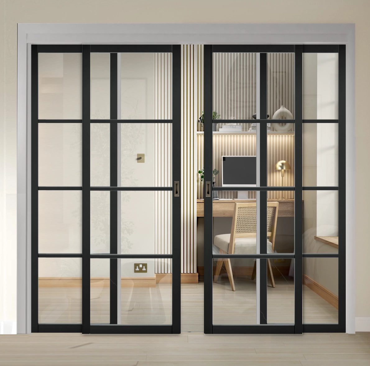 Soho Black 4L Sliding French Doors with Fixed Panels – Emerald Doors
