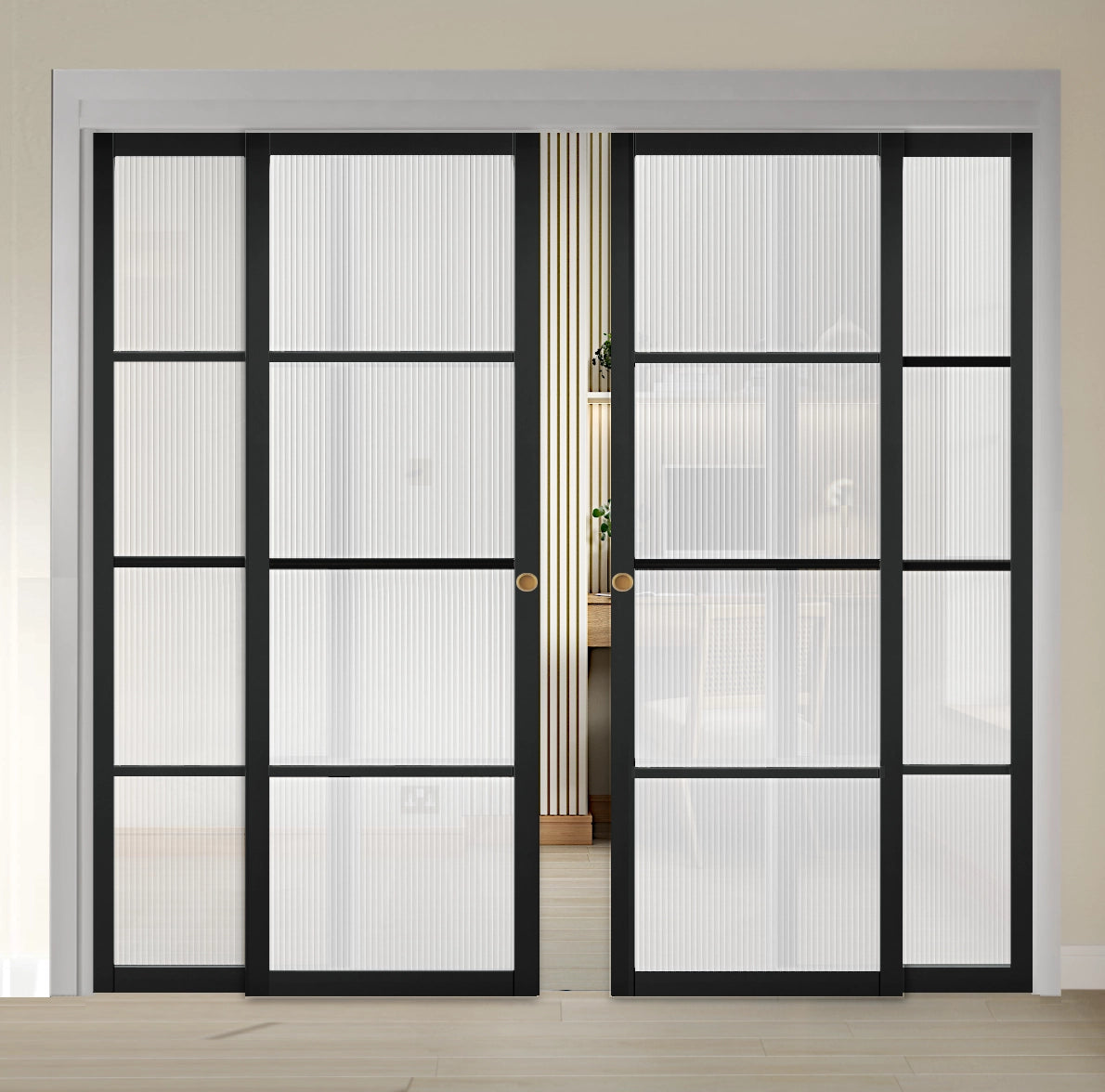 Soho Black Reeded Glazed Sliding French Doors with Fixed Panels ...