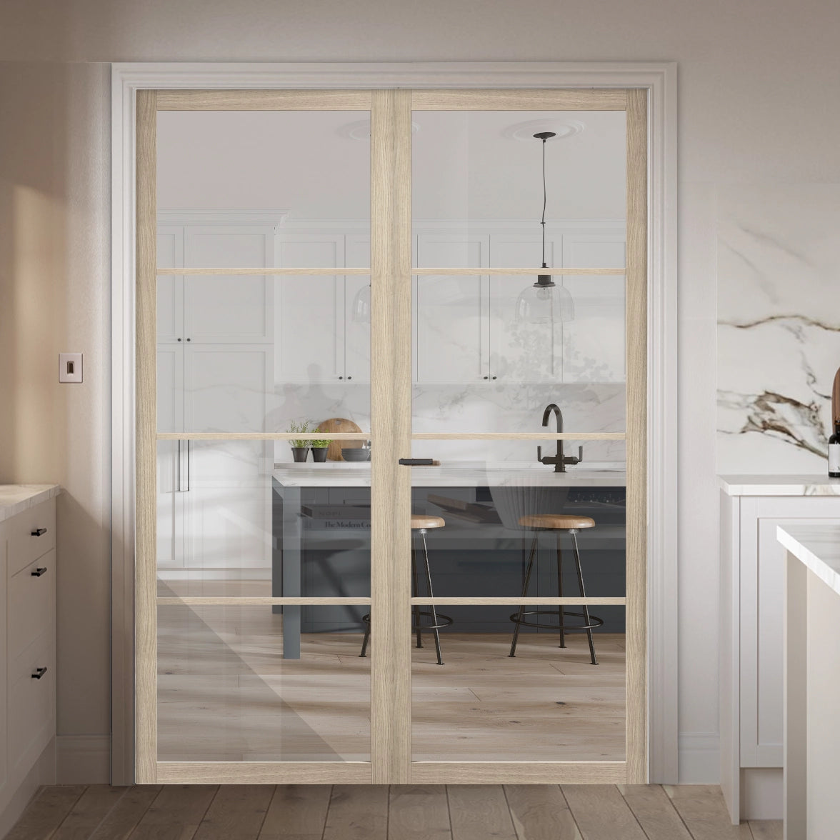 Blonde Oak Soho Clear Glazed Slimline Internal Door Pair – Emerald Doors