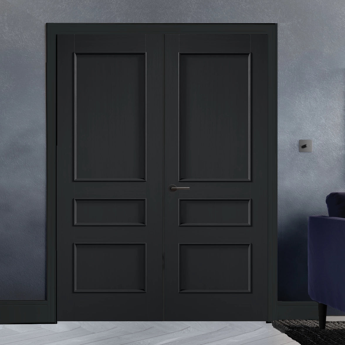 Charcoal Black Toledo 3 Panel Internal Door Pair – Emerald Doors