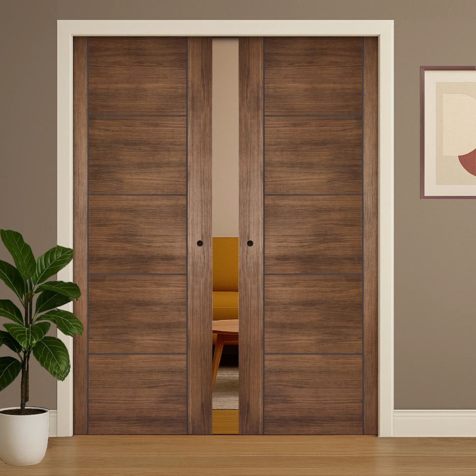 Vancouver Walnut Laminate Double Pocket Door Set – Emerald Doors
