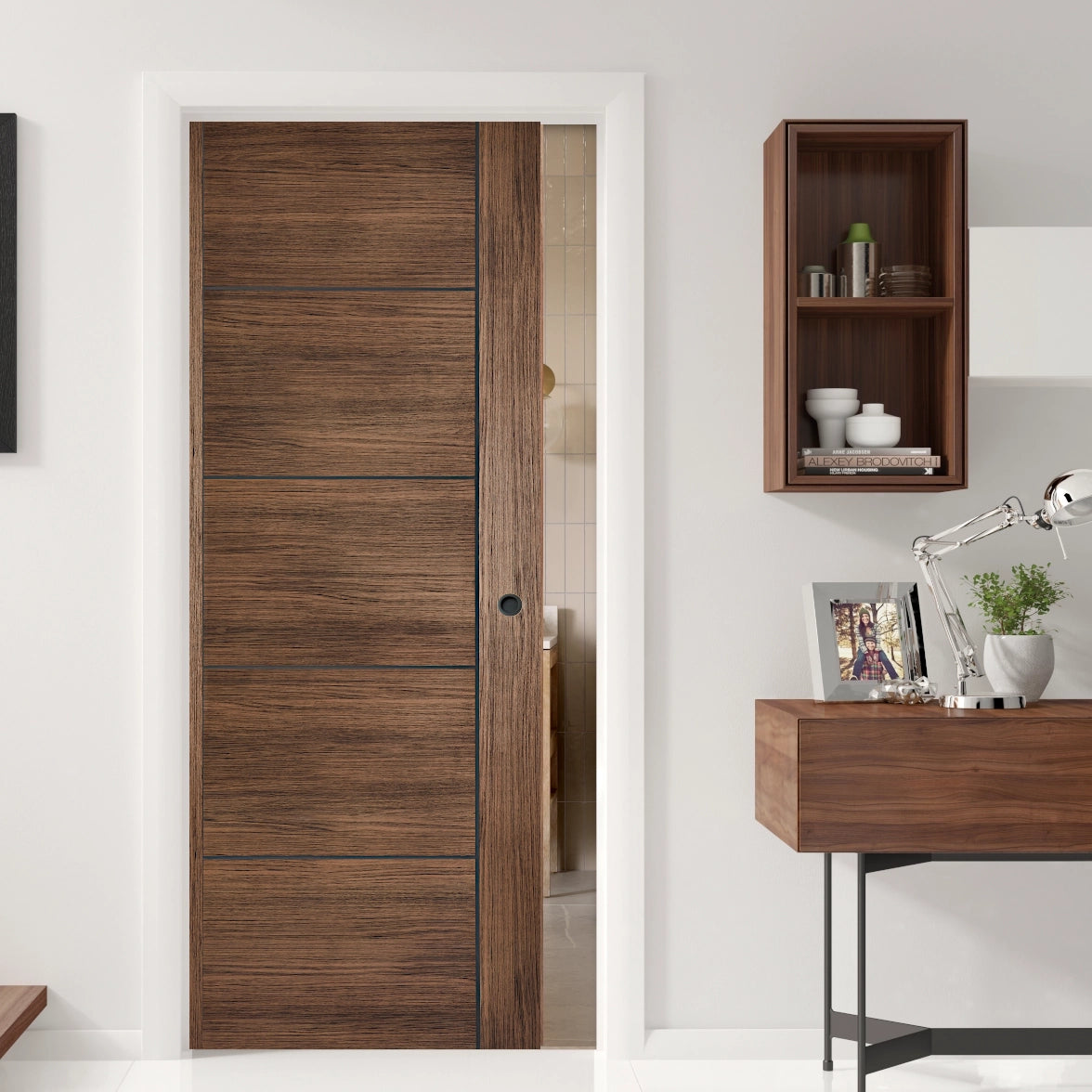 Vancouver Walnut Laminate Pocket Door Set – Emerald Doors