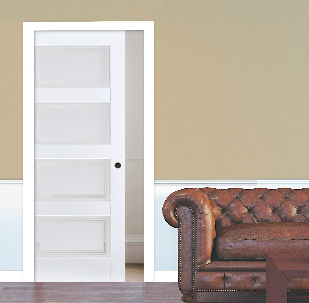 Solid White Contemporary 4L Pocket Door Set – Emerald Doors