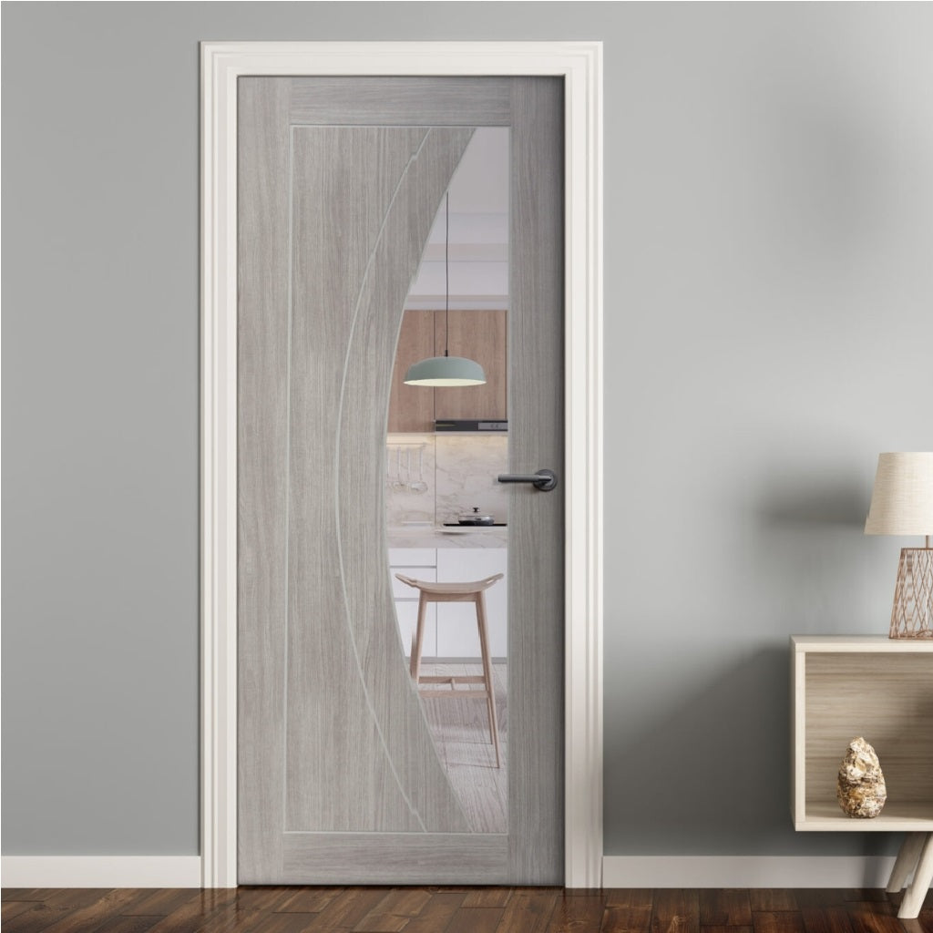 White Grey Laminate Salerno Clear Glass Door | Salerno White Grey ...