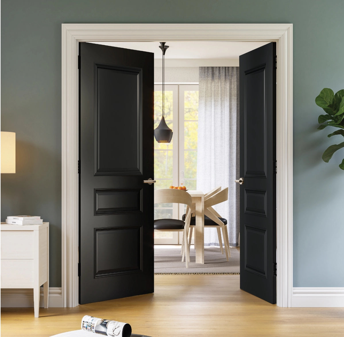 Windsor 3 Panel Black Internal Door Pair Fully Finished – Emerald Doors