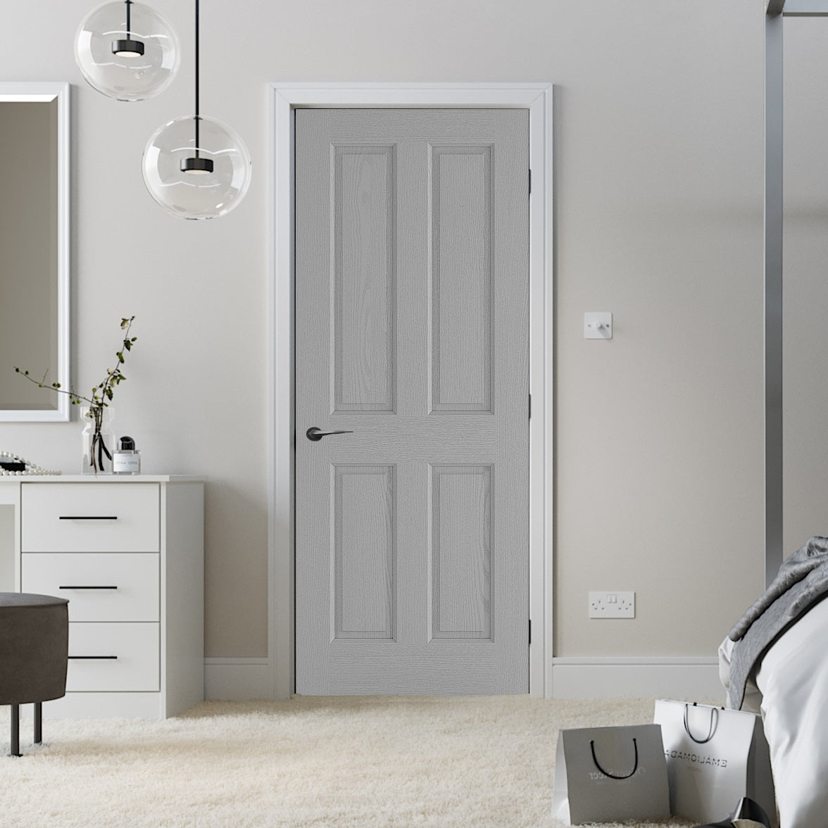Textured 4 Panel Grey Door Fire Rated FD30 | Grey Textured Fire Door ...