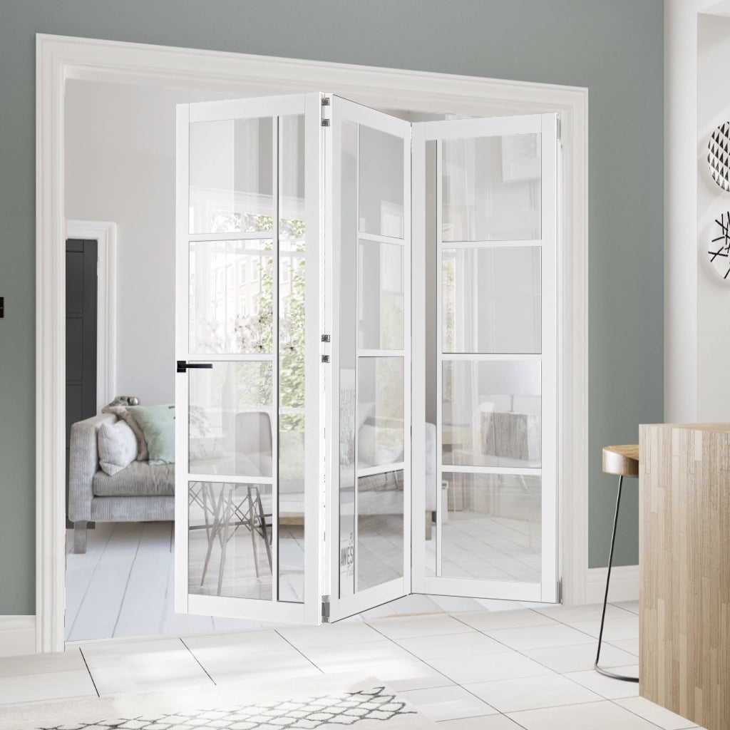 Enova White Clear Glazed Industrial Style Room Divider – Emerald Doors