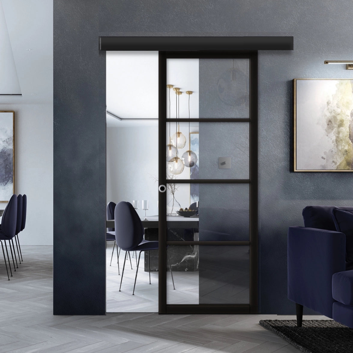 Soho Clear Glazed Sliding Door with Pelmet – Emerald Doors