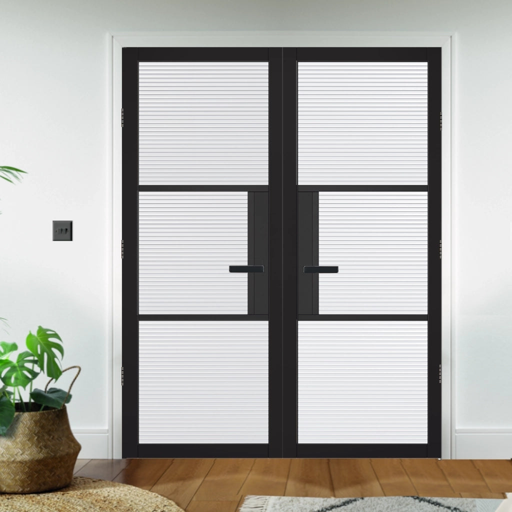 Tribeca Reeded Glazed Door Pair | Tribeca Black Reeded Glazed Door Pair ...