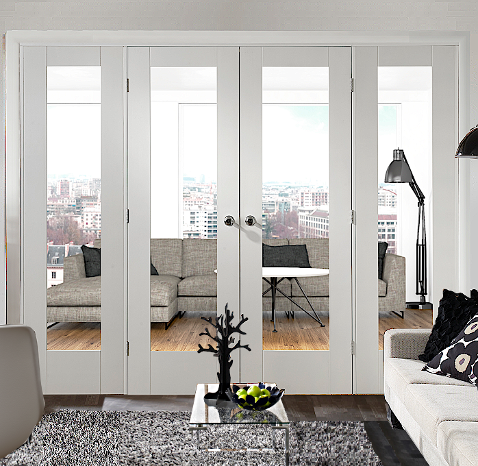 Buy White Pattern 10 Clear Glazed French Doors with Side Panels ...