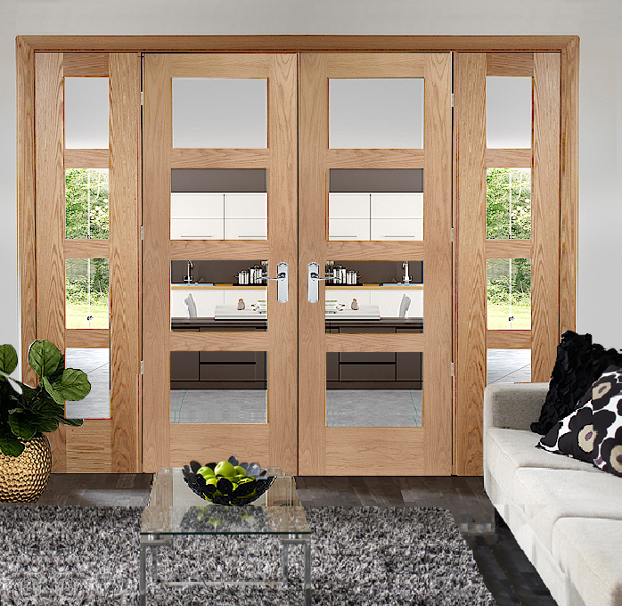 Buy Oak Shaker 4 Light French Doors with Demi Panels | Emerald Doors